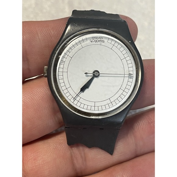 Swatch | Accessories | Vintage Swatch Swiss Black Watch White Face ...